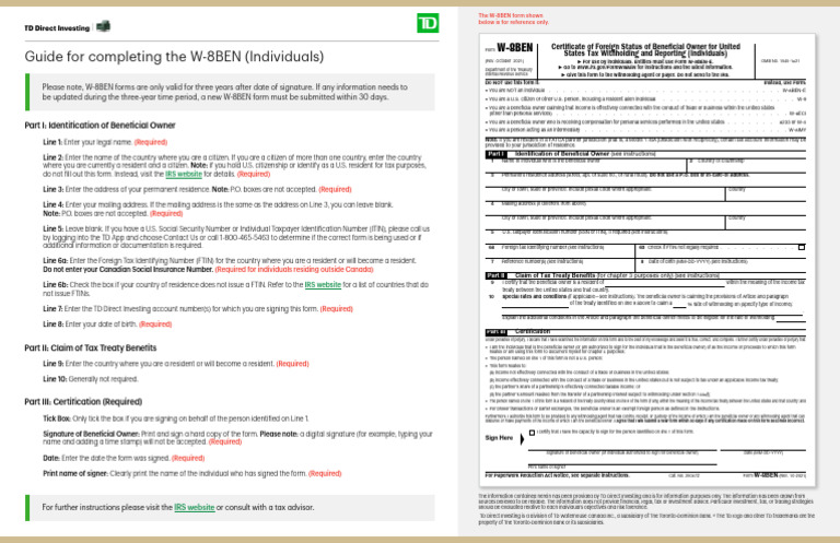 Completing the W-8BEN Form Guide | PDF | Taxes | Government Finances