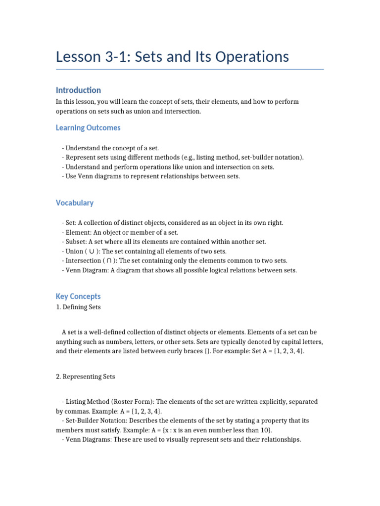 Understanding Sets and Their Operations | PDF | Set (Mathematics ...