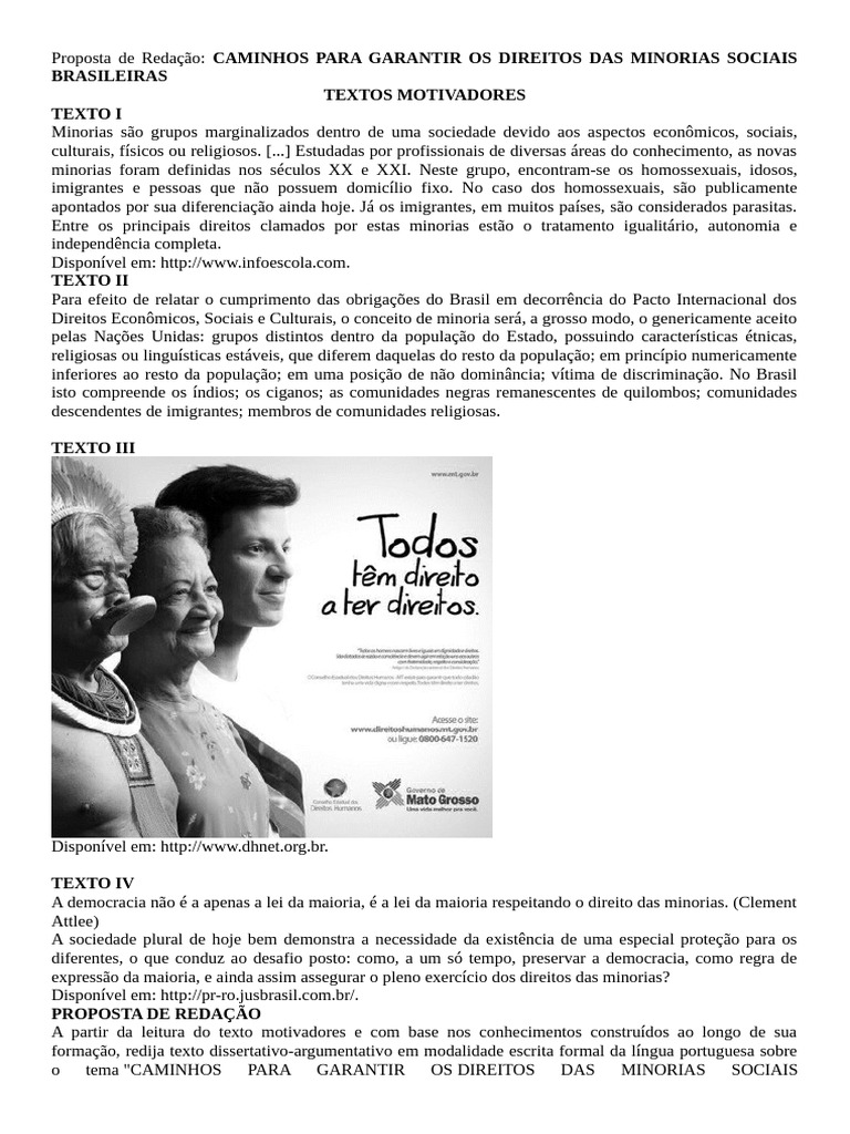 Proposta de Redação Minorias | PDF | Grupo minoritário | Sociedade