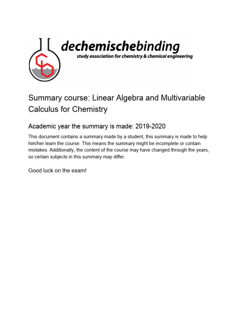 Linear Algebra & Calculus Summary | PDF | Eigenvalues And Eigenvectors ...