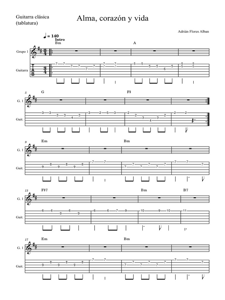 Tablatura de "Alma, corazón y vida" | PDF