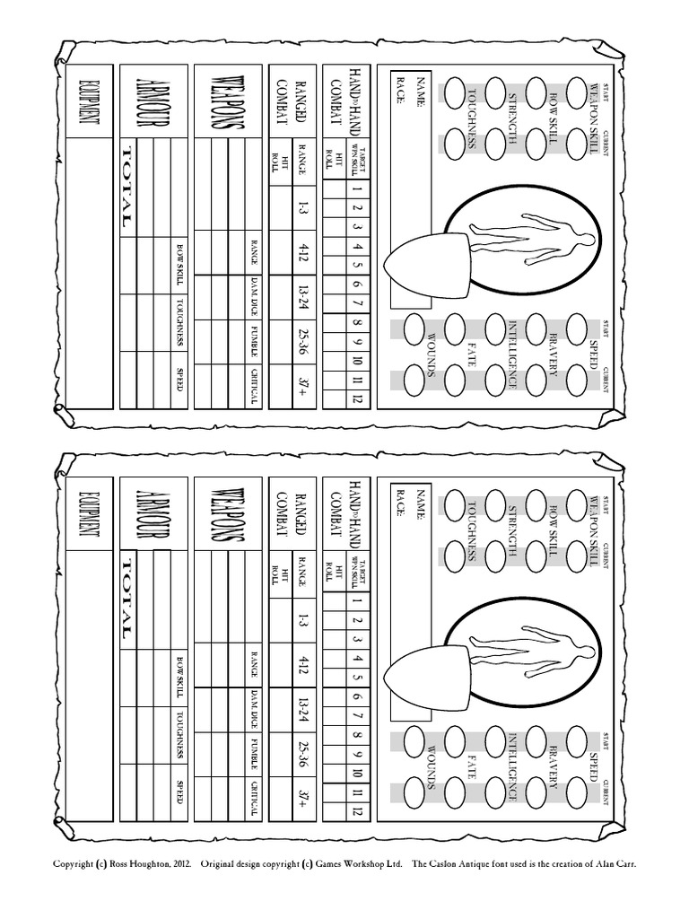 Advanced Heroquest - Character Sheet (2 Per Page) | PDF | Tabletop ...