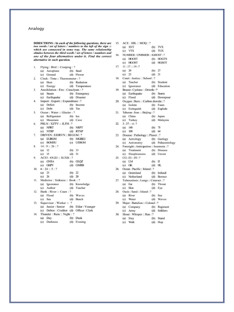 Reasoning Practice Sheet - Docx Version 1 | PDF