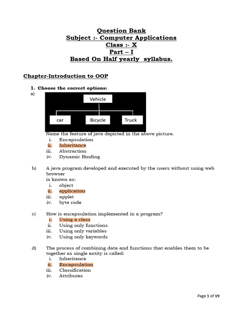 Class10 QuestionBank HalfYearly | PDF | Method (Computer Programming) | Parameter (Computer ...