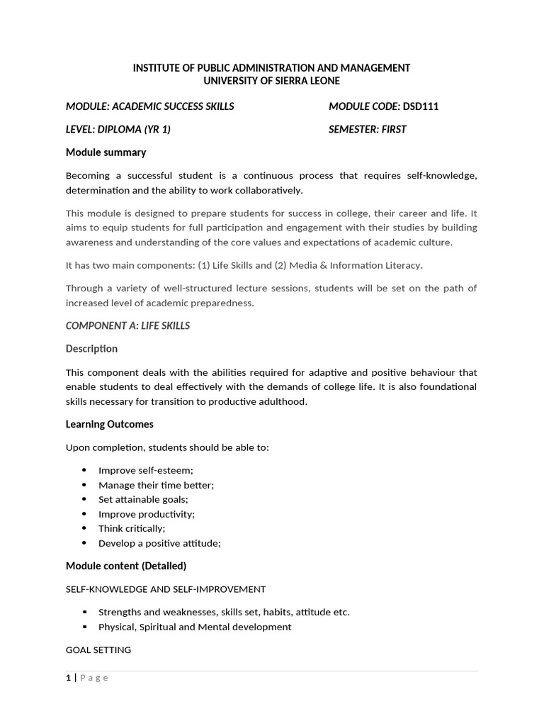 Academic Success Skills For Diploma Courses | PDF | Information ...