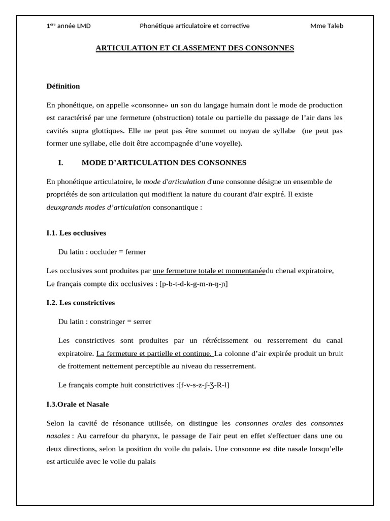 Classification des Consonnes en Phonétique | PDF | Syllabe | Consonne