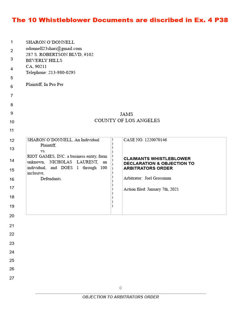Whistleblower Declaration & Objection | PDF | Complaint | Discovery (Law)