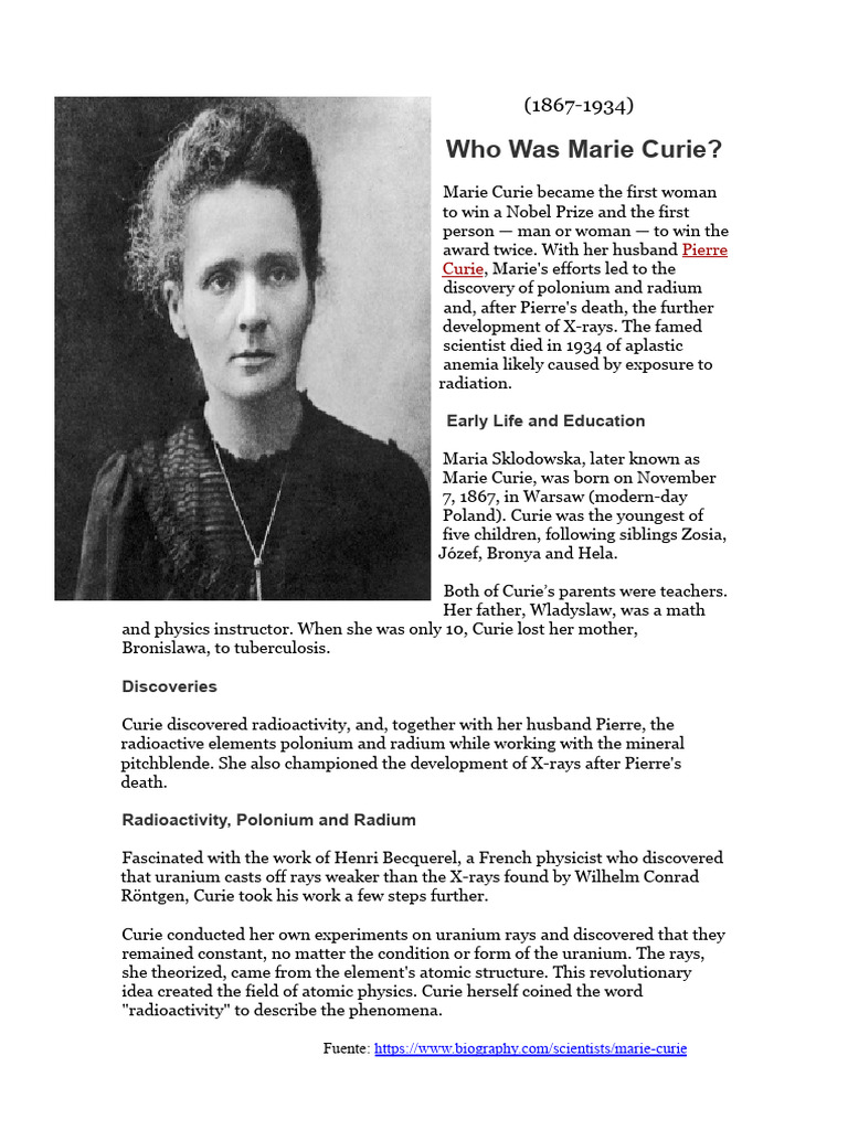 Marie Curie S Biography | PDF | Marie Curie | Nuclear Physics