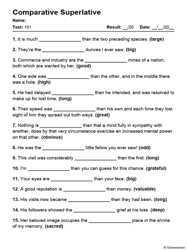 Comparative and Superlative Test Guide | PDF | History