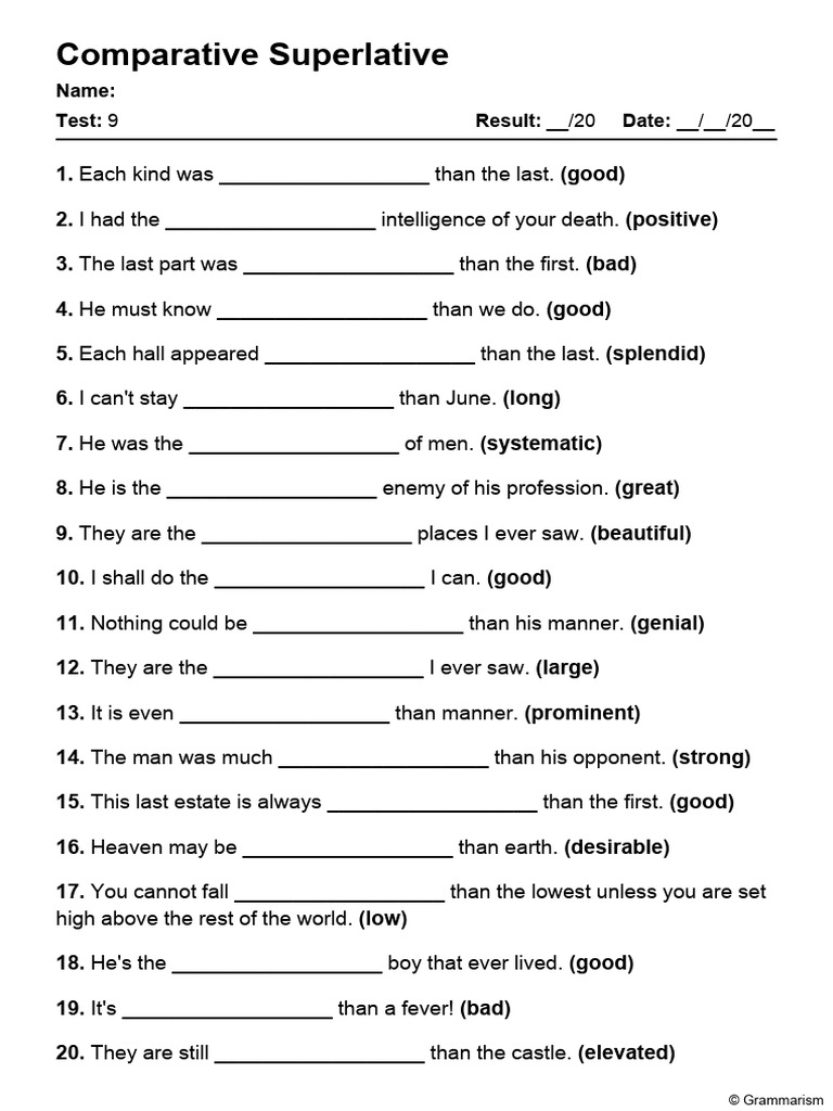 Comparative Superlative Test Worksheet | PDF | History | Young Adult