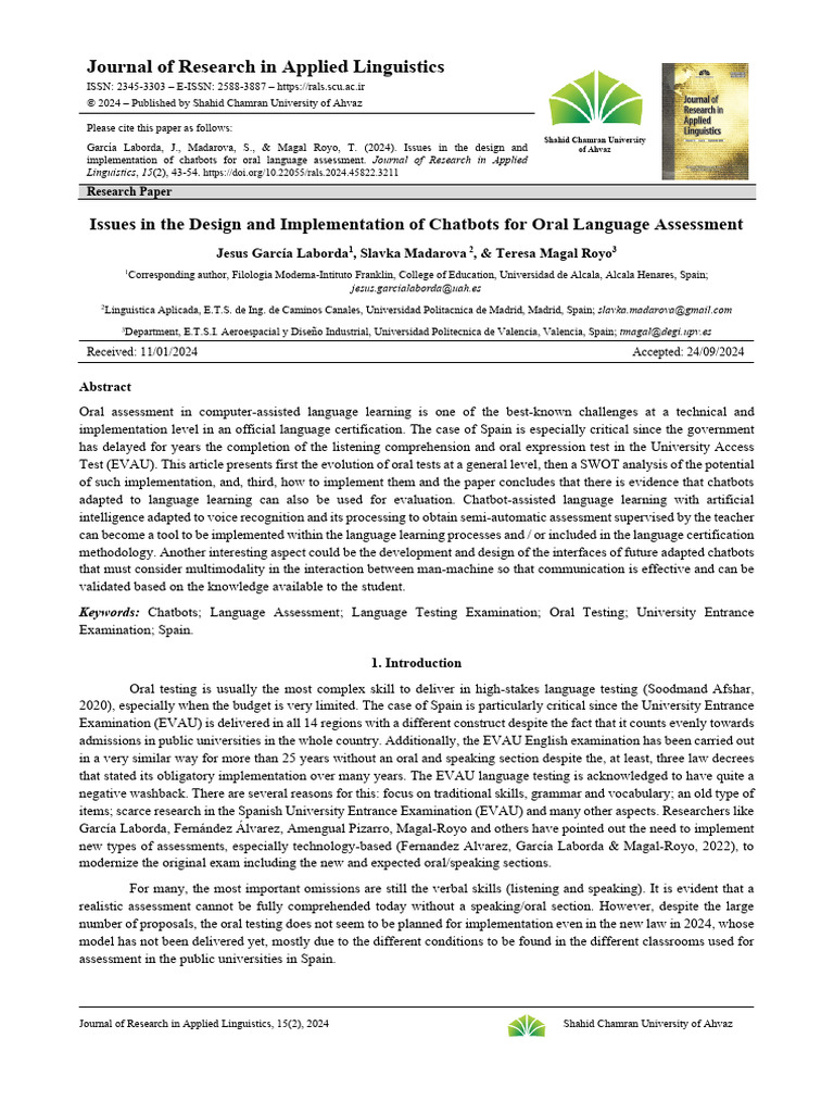 RALS - Volume 15 - Issue 2 - Pages 43-54 | PDF | Swot Analysis | Educational Assessment