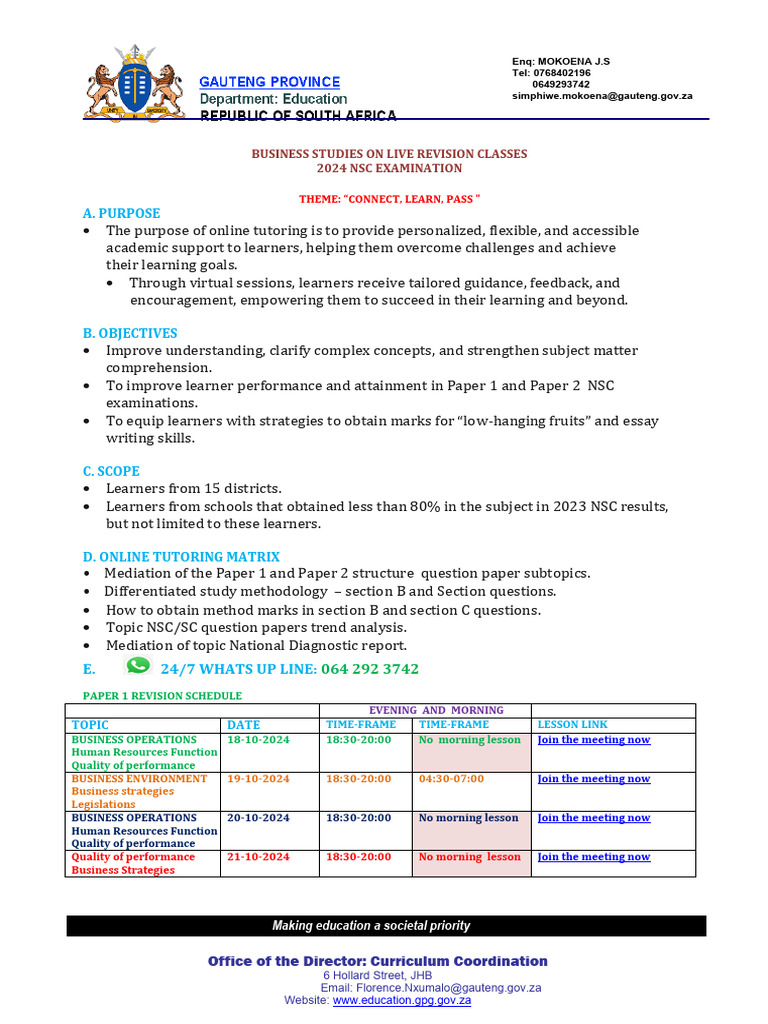 BSTD Paper 1 Online Revision Classes 2024 | PDF | Strategic Management ...
