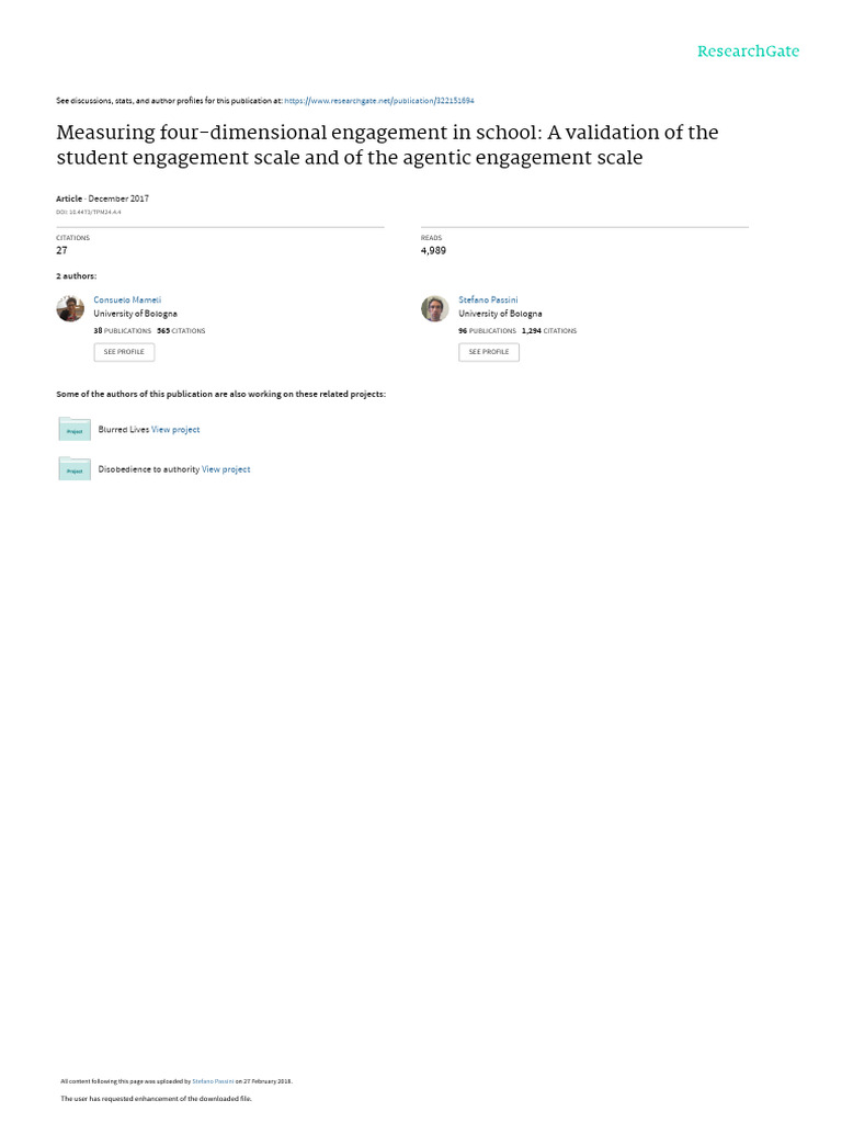 Measuring Four-Dimensional Engagement in School: A Validation of The ...