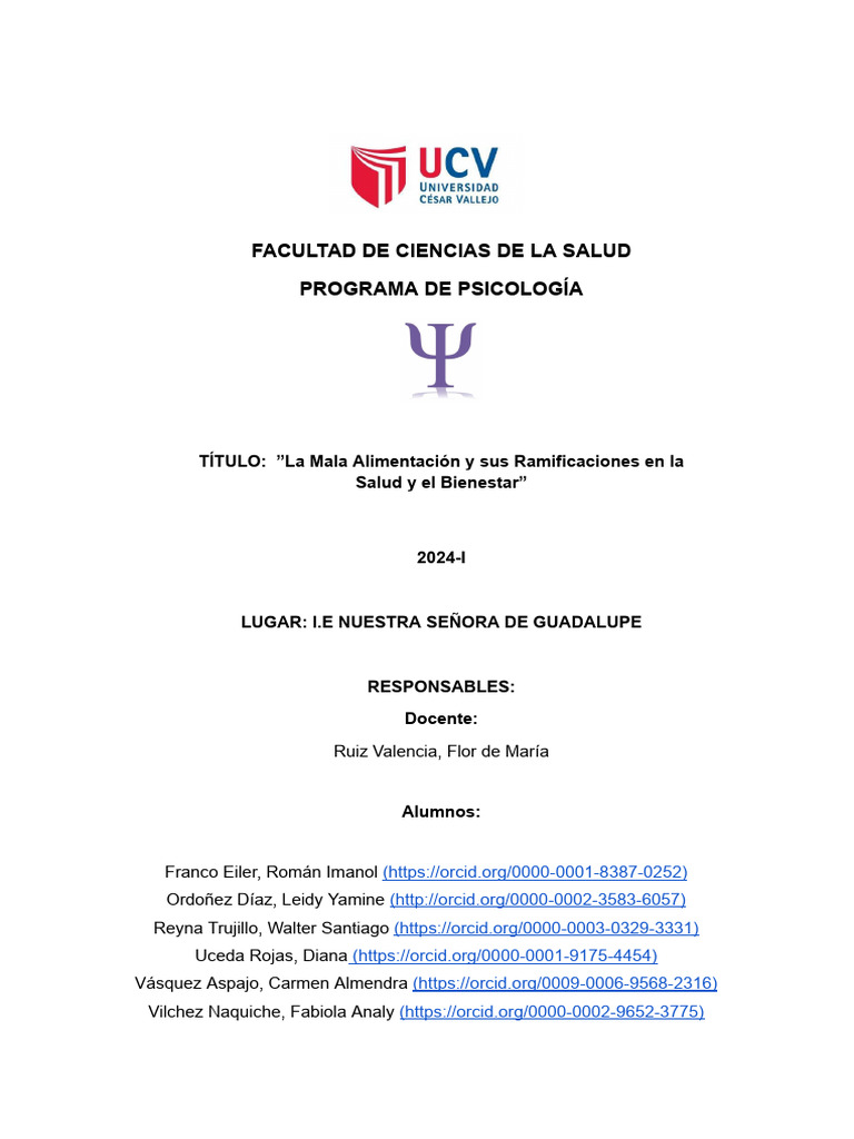 Esquema Informe Final de Programa 2024-1 | PDF | Dieta | Desnutrición