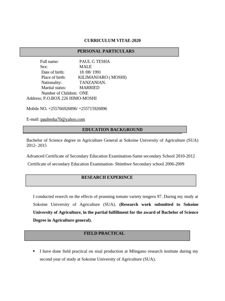 Paul G. Tesha Curriculum Vitae 2020 | PDF | Cognition | Learning