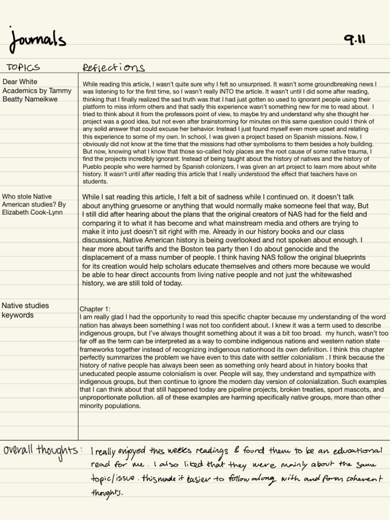 Journal Entry #2 9.11.24 | PDF | Indigenous Peoples