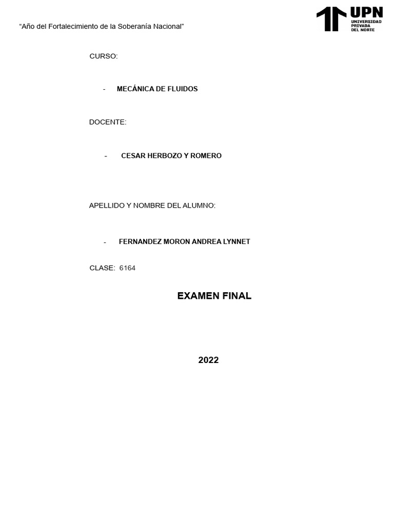 Examen Final - MECANICA DE FLUIDOS | PDF