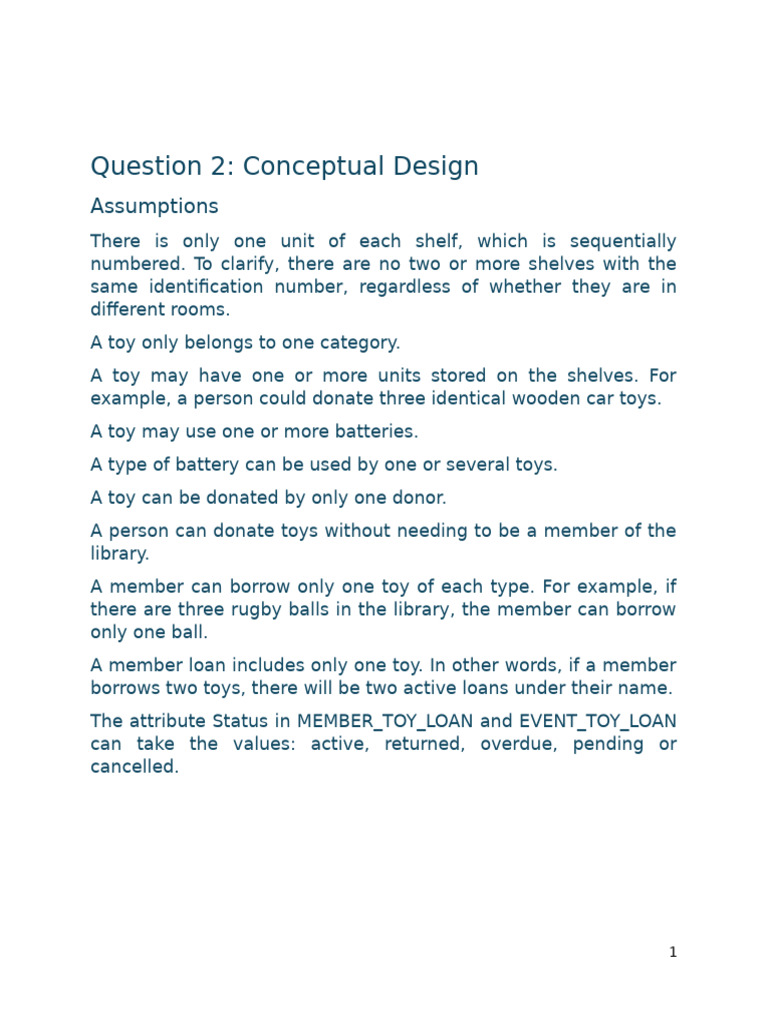 Question 2: Conceptual Design: Assumptions | PDF | Toys