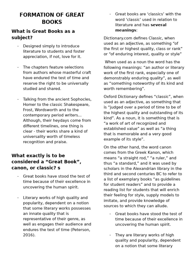 Formation of Great Books | PDF | Liberal Arts Education