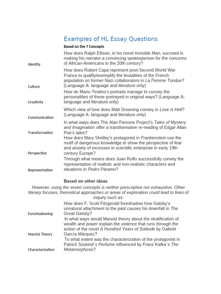 Examples of HL Essay Questions | PDF