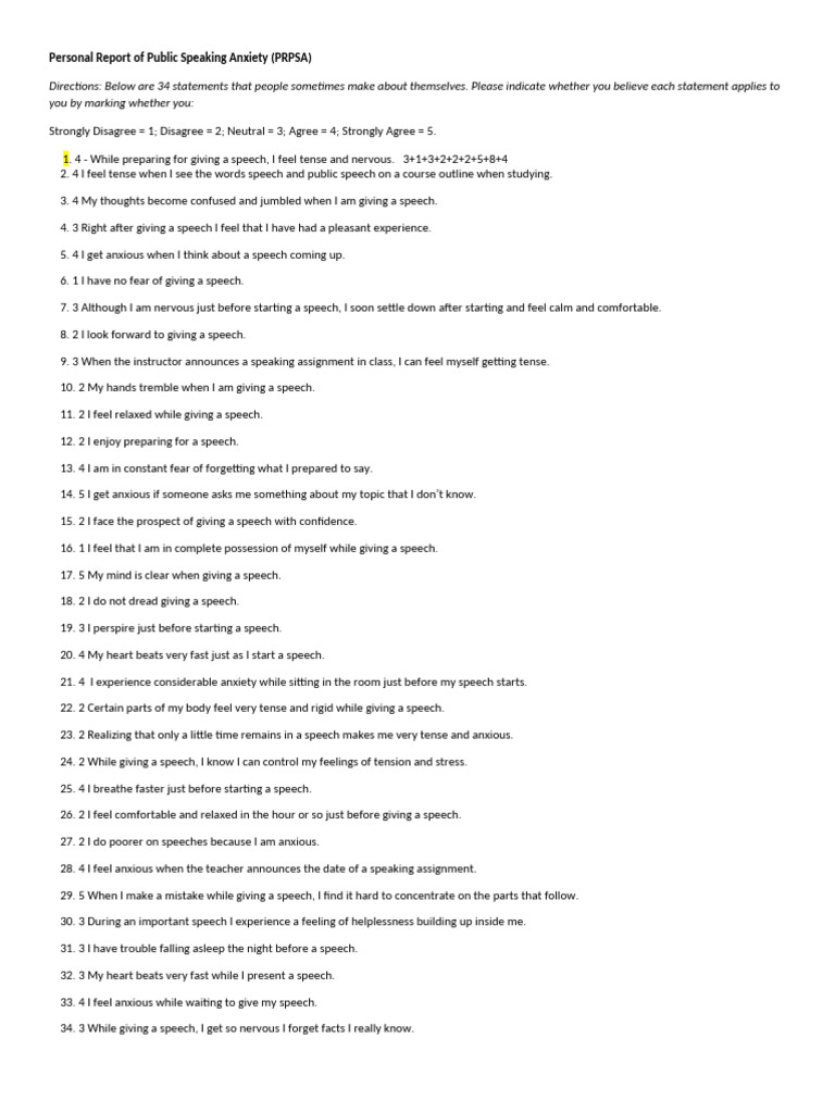 Public Speaking Anxiety Assessment | PDF | Anxiety | Public Speaking
