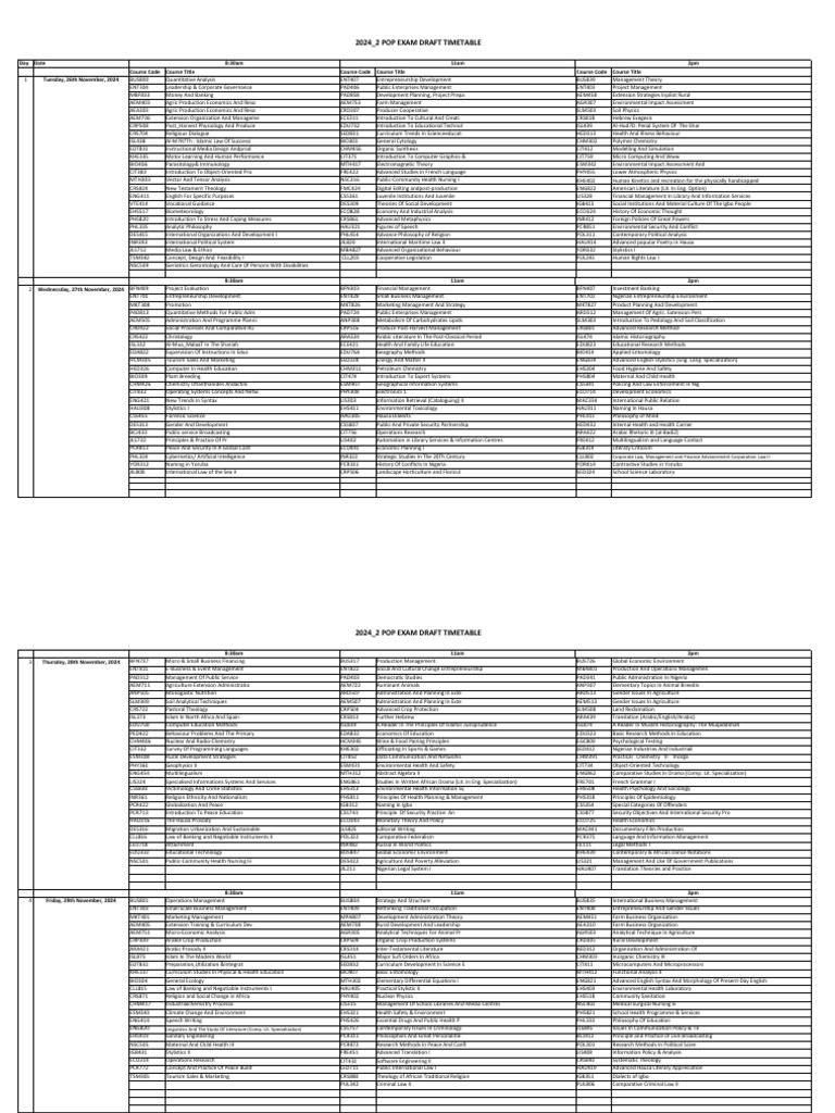 2024 Second Semester Exam Timetable | PDF | Nigeria | Science