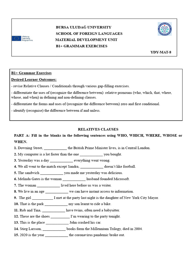 B1+ Grammar Exercises 2023-2024 | PDF
