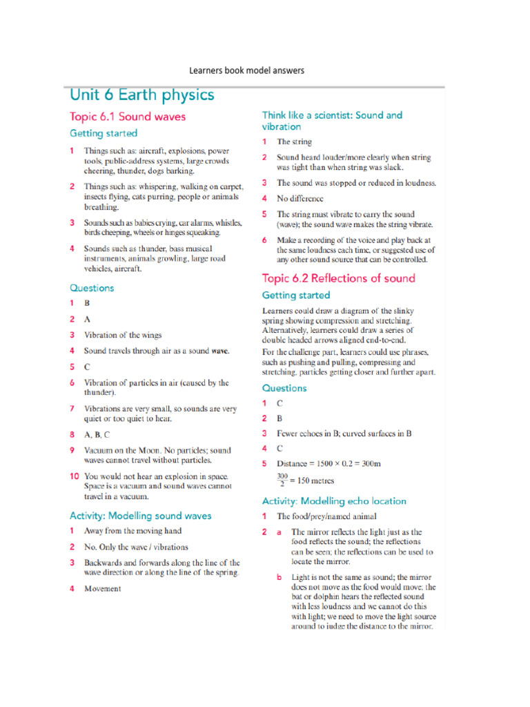 Learners Book and Workbook Model Answers Unit 6 | PDF