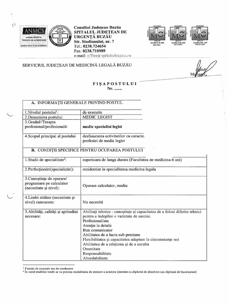 Fisa Post Fara ST | PDF