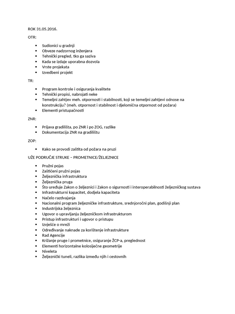 Rok 31.05.16. Građevina, Prometnice - Željeznice | PDF