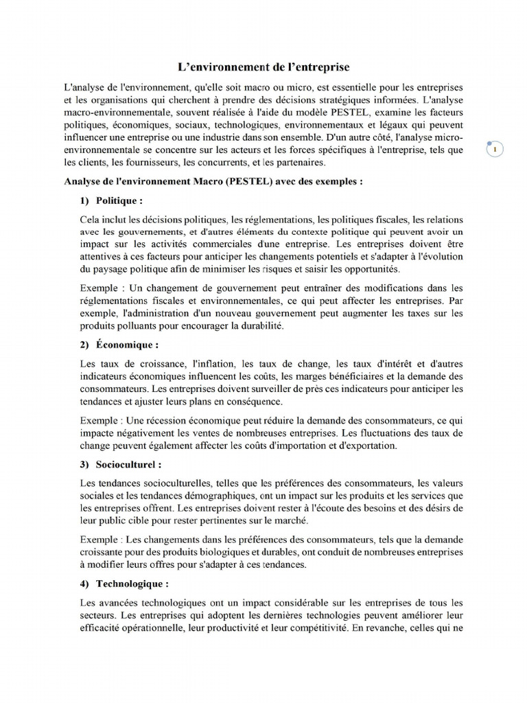 Environnement Entreprise Cours | PDF