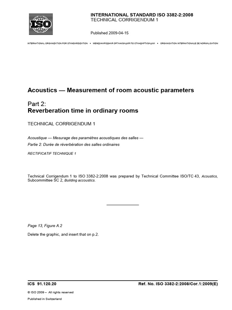 ISO 3382-2:2008 Acoustics Corrigendum | PDF