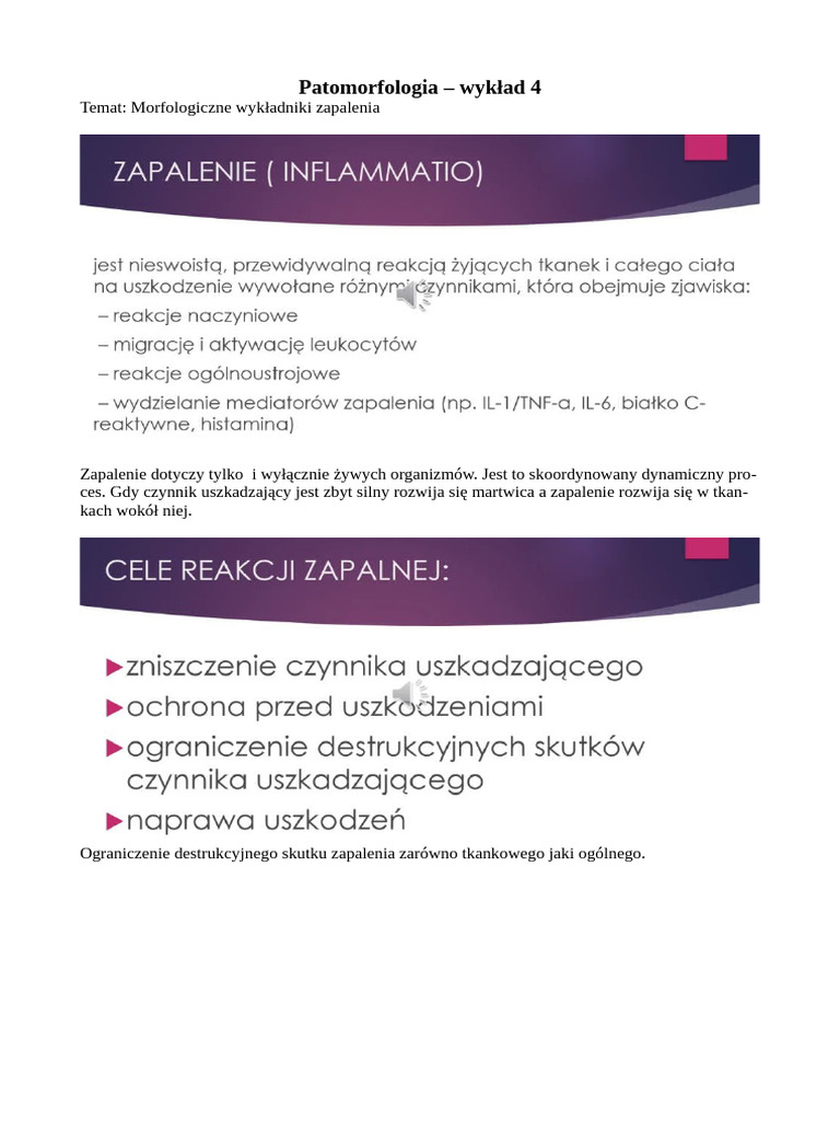 Patomorfologia Wyklad 4 Wykladniki Morfologiczne Zapalenia Anita | PDF