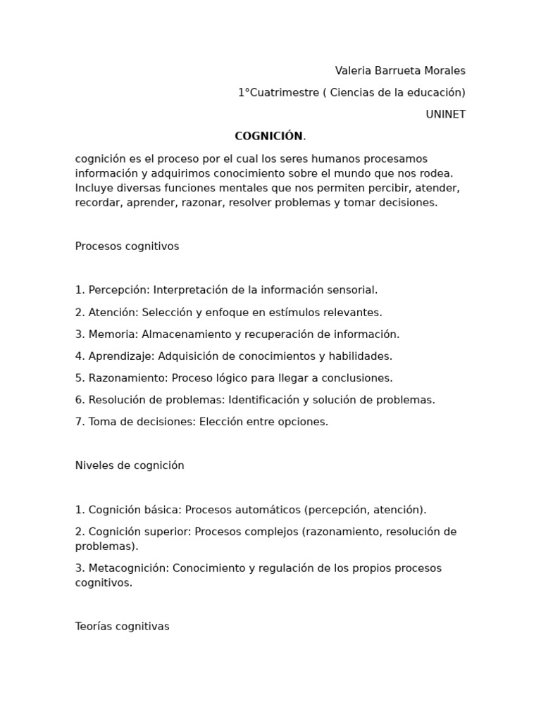 Concepto de Cognición | PDF | Cognición | Aprendizaje