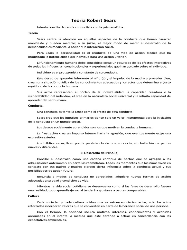 Teoria Robert Sears | PDF | Aprendizaje | Comportamiento
