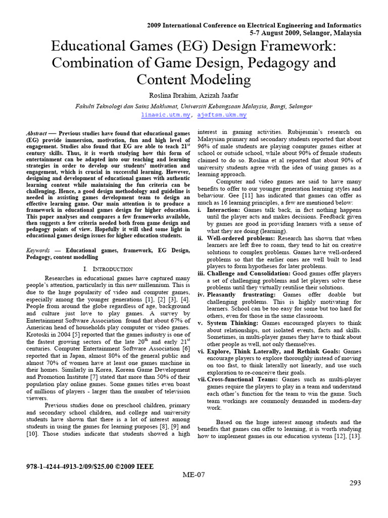 Educational Games (EG) Design Framework - Combination of Game Design ...