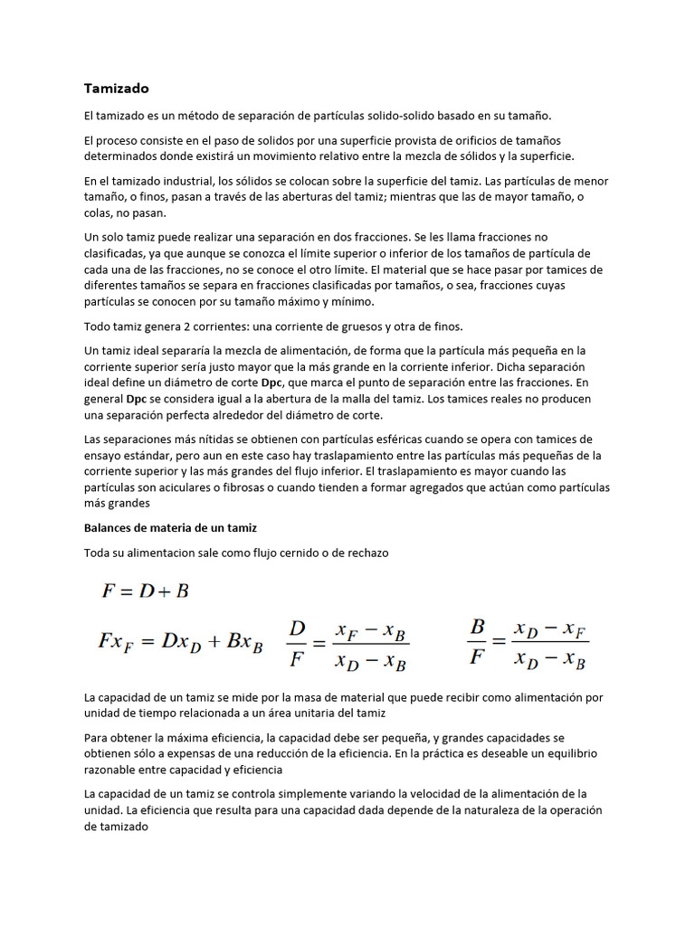 Tamizado | PDF | Filtración | Arrastrar (Física)