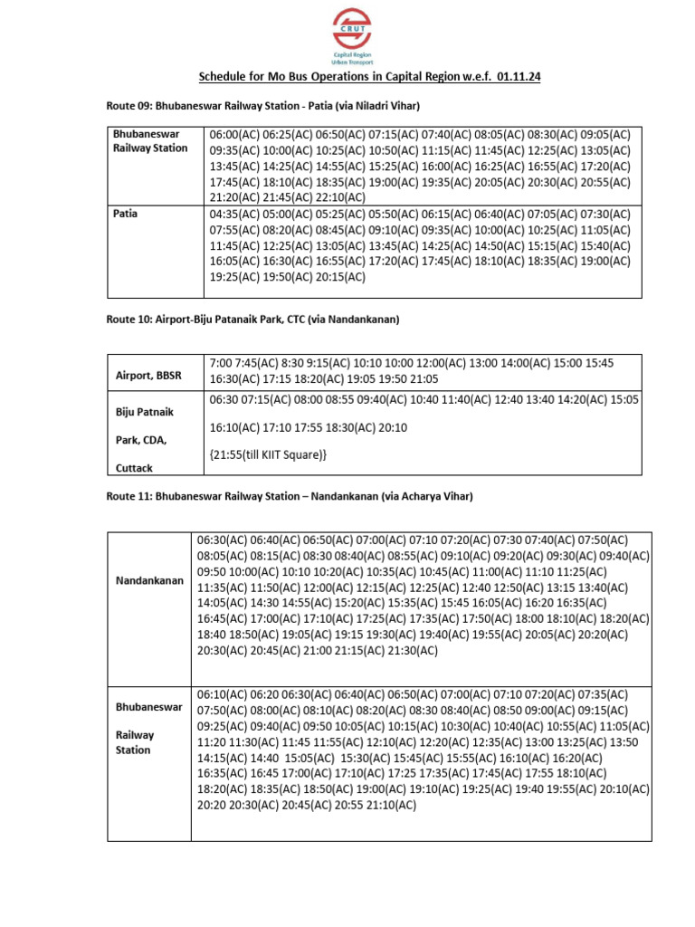 Mo Bus Schedule From 1st November 2024 | PDF