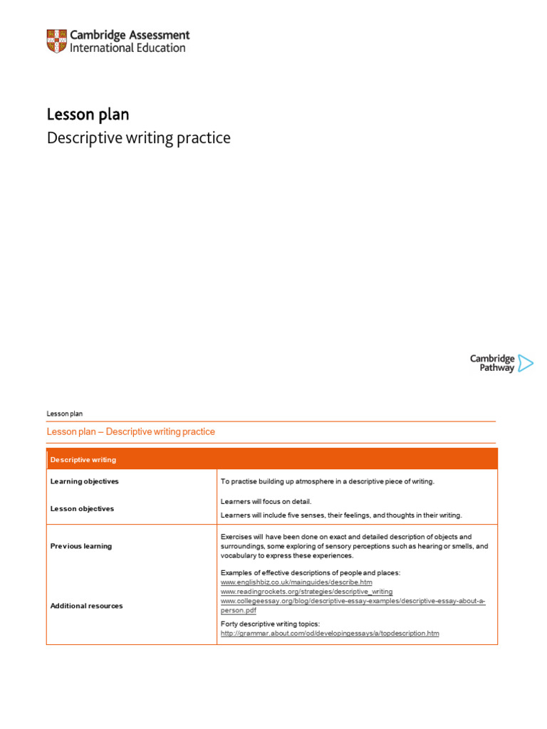 Descriptive Writing Lesson Plan | PDF | Lesson Plan | Learning