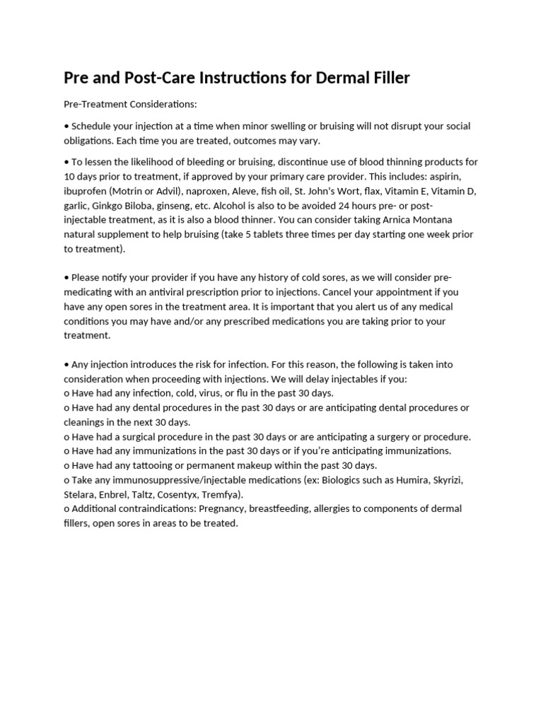 Post-Care Instructions For Dermal Filler | PDF | Medicine | Diseases ...
