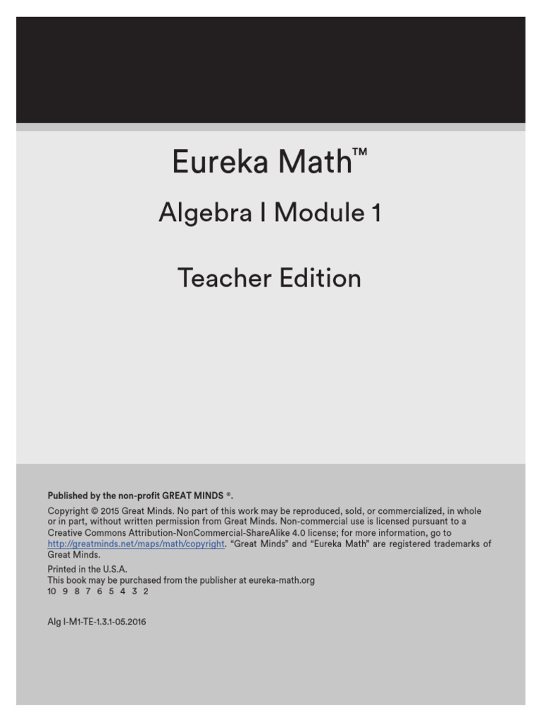 Euerka Algebra Module 1 Teacher Edition | PDF | Equations | Factorization
