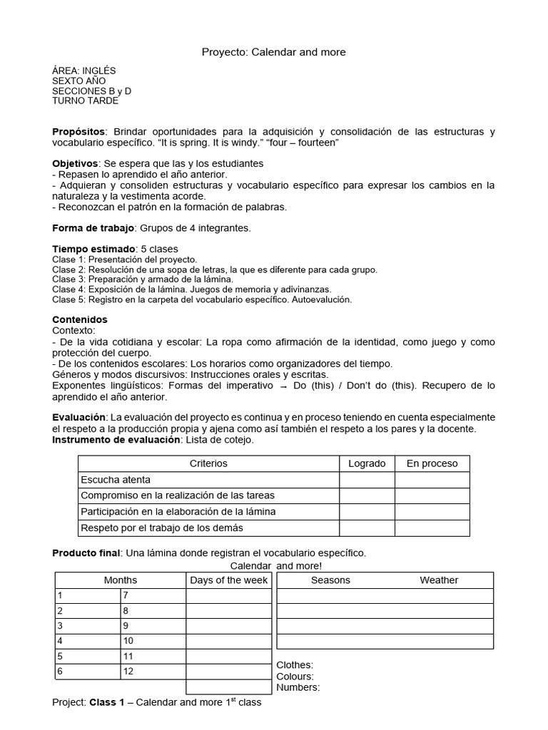 Project Calendar and More | PDF | Evaluación