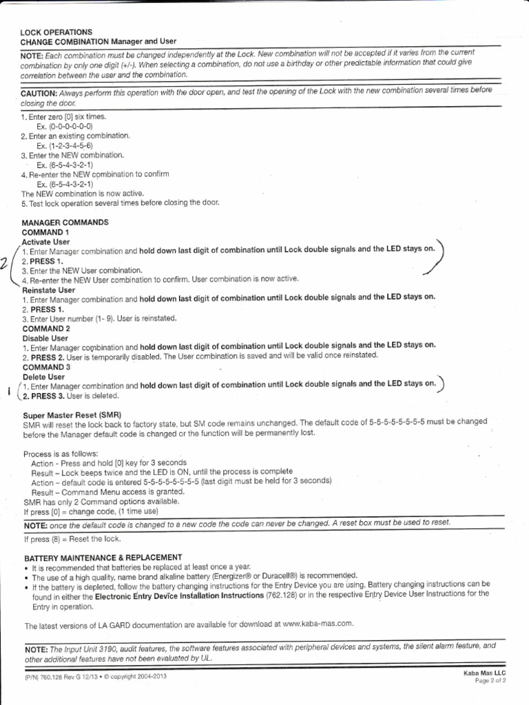 La GARD 2005 3715 Safe Keypad Combo Change Instructions | PDF | Computing