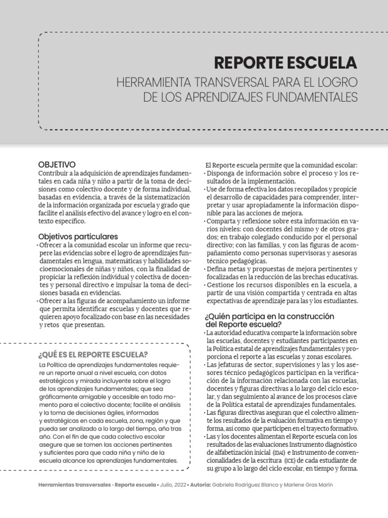 Reporte Escolar: Herramienta de Aprendizaje | PDF | Escuelas | Enseñando