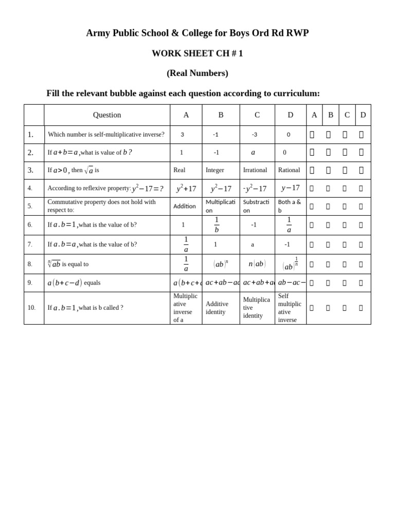 9th Chapter 1 & 2 Worksheets (New Book) | PDF | Elementary Mathematics | Mathematical Notation