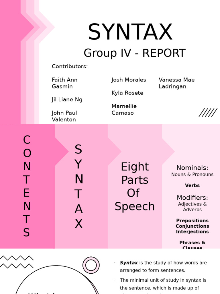 Linguistic Group 4 Report Syntax 10-16-2024 | PDF | Noun | Pronoun