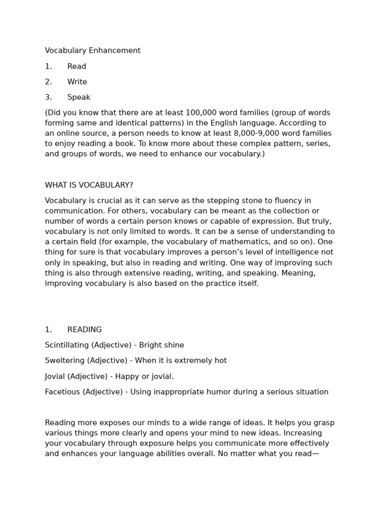 Vocabulary Enhancement | PDF | Vocabulary | Word