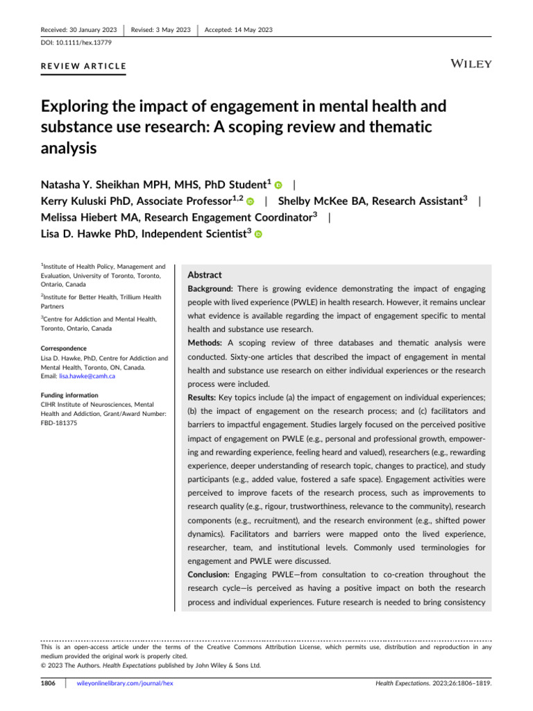 Exploring The Impact of Engagement in Mental Health and | PDF ...