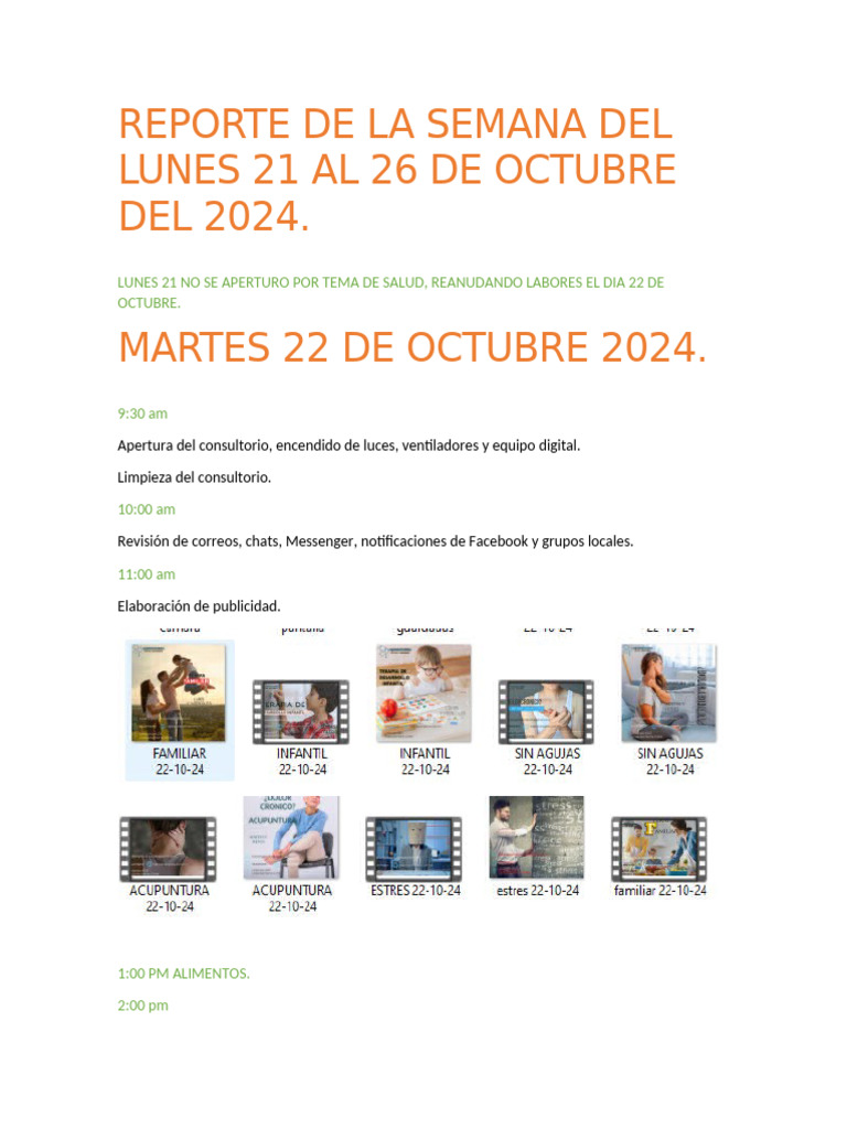 Reporte de La Semana Del Lunes 21 Al 26 de Octubre Del 2024 | PDF | Servicio de redes sociales ...