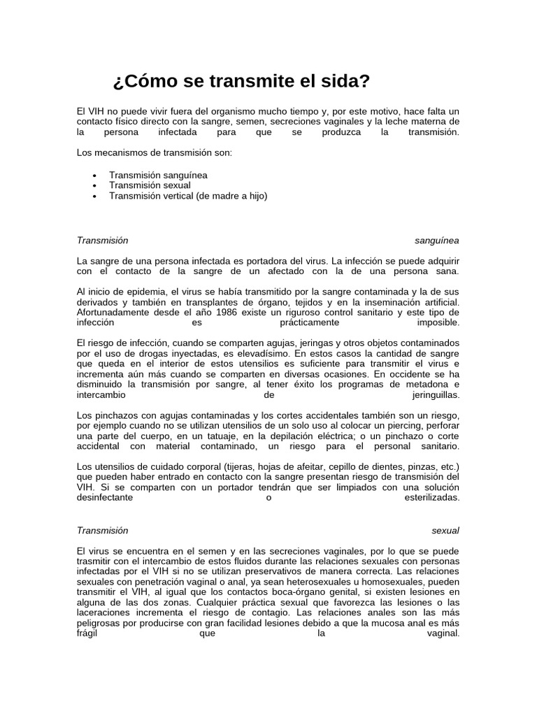 Cómo Se Transmite El Sida | PDF | VIH | VIH / SIDA